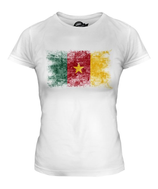 CAMEROON DISTRESSED FLAG LADIES T-SHIRT TOP CAMEROUN FOOTBALL ...