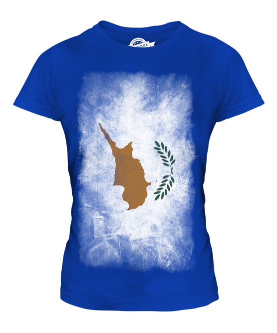 CYPRUS FADED FLAG LADIES T-SHIRT TEE TOP KYPROS FOOTBALL CYPRIOT GIFT ...
