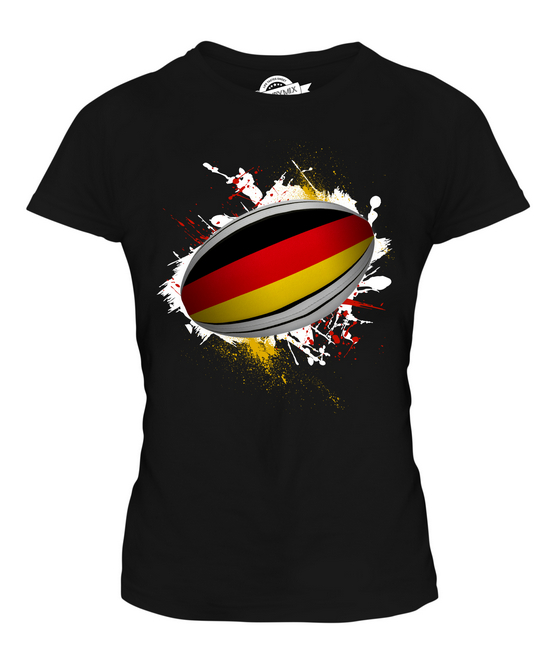 GERMANY RUGBY BALL SPLATTER LADIES T-SHIRT TEE TOP GIFT WORLD CUP SPORT ...
